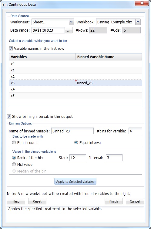 Bin Continuous Data Example | solver