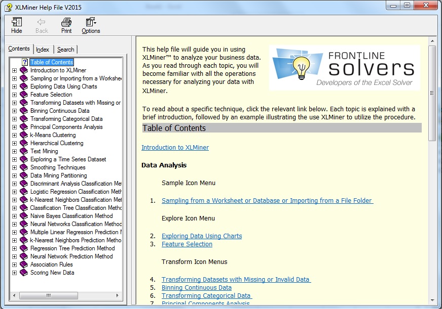 Help Icon Menu Overview | solver