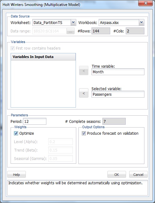Holt-Winters Smoothing Example | solver
