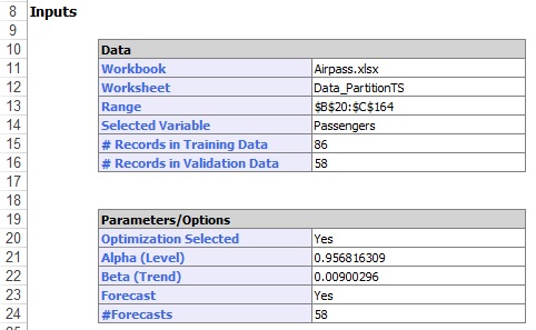 Double Exponential Smoothing Example | solver